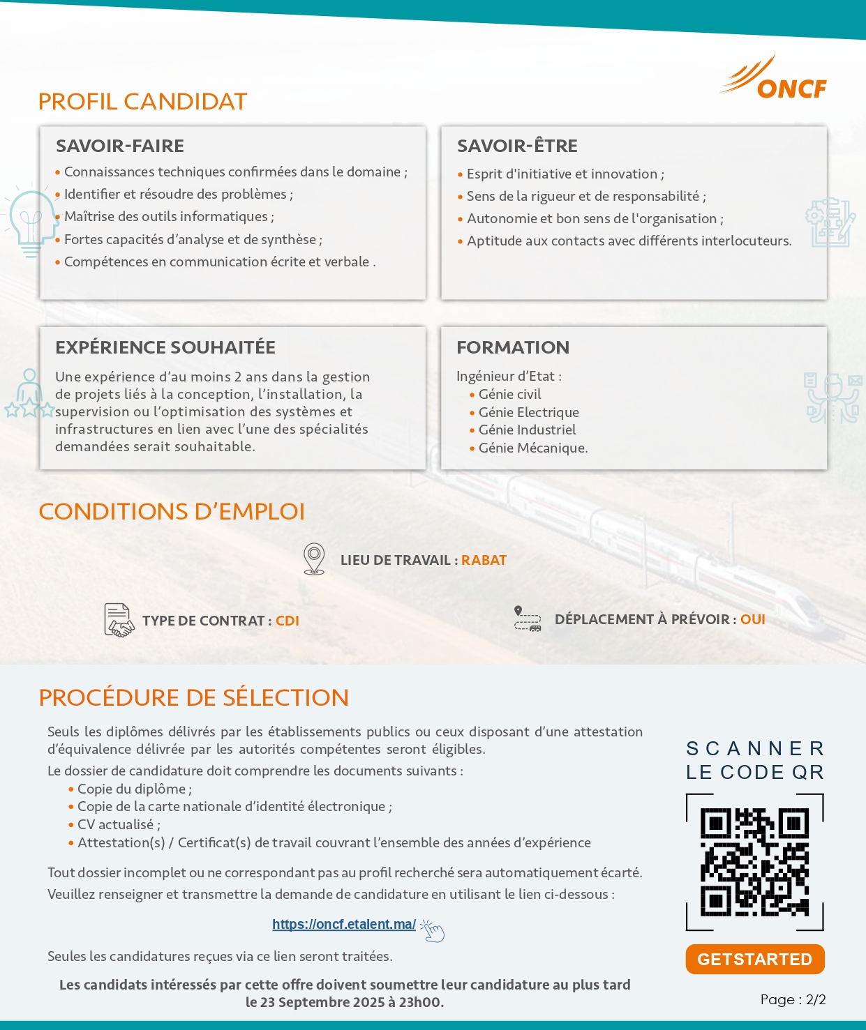 Concours Gestionnaire de Projet ONCF - 37 Postes